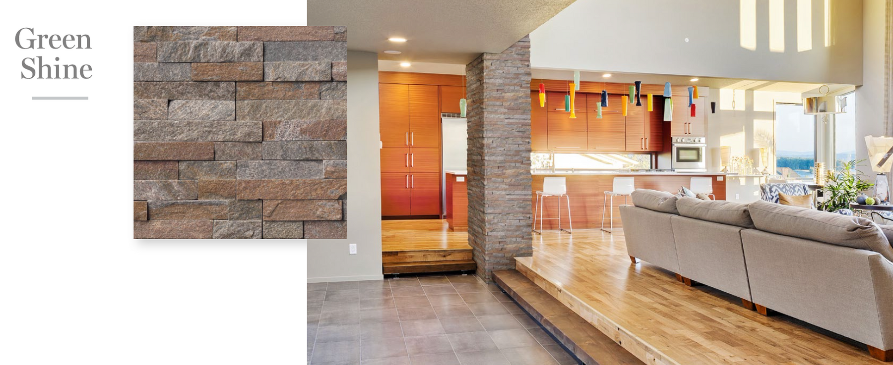 StoneRox Natural Stone Panels - Green Shine - Flat